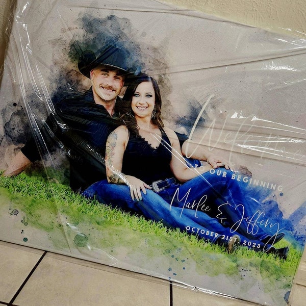 Wedding Welcome Sign Watercolor Couple Portrait,, Photo Wedding Sign ...