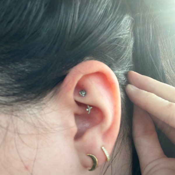 Antique Rose Curved Barbell Rook Piercing Curved Bar Eyebrow Jewelry ...