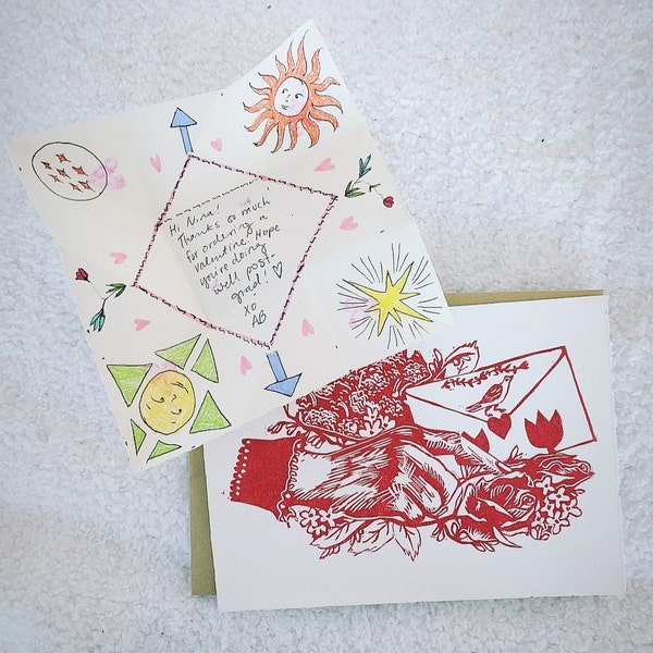 Victorian Valentine | Linocut Print Valentine | Handmade Vintage Style ...