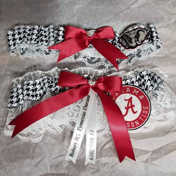 Houndstooth University of Alabama Inspired White Lace Wedding Garter ...