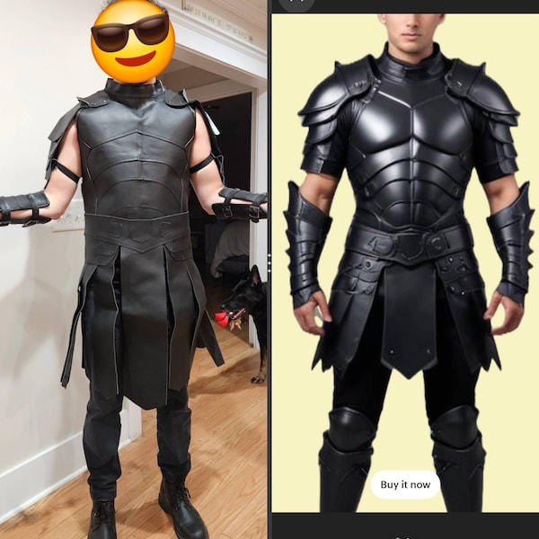 Genuine Leather Cosplay Black Armor -handmade Medieval Armor Men -cow ...