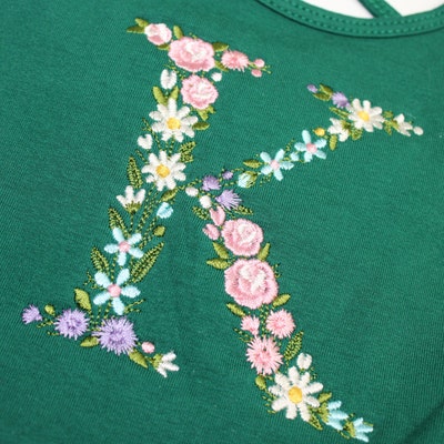 Machine Embroidery LETTER K Uppercase 9,7cm / 3.85 Tall Dainty Floral ...