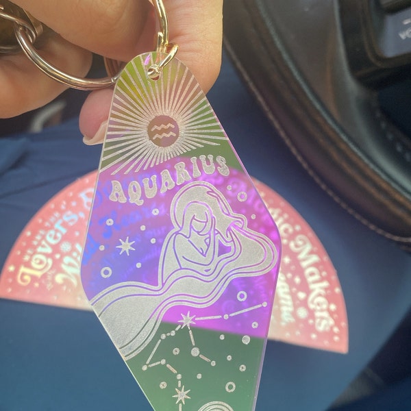 Zodiac Keychain | Astrology Gift | All Signs | Holographic / Iridescent ...