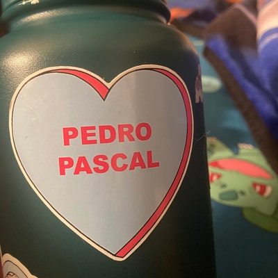 Pedro Pascal Vinyl Candy Heart Sticker Pink and Blue for Water Bottles ...