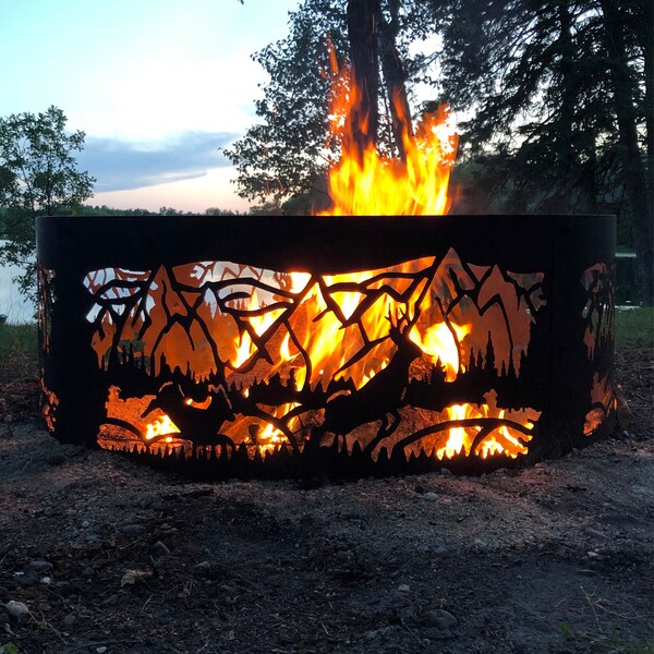 Heavy Duty Fire Pit Ring Deer Outdoor Decor, Metal Garden Fire Ring ...