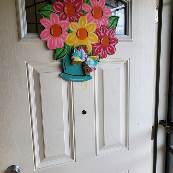 Spring Flowers Door Hanger, Spring Door Sign, Door Decor, Wooden Door ...