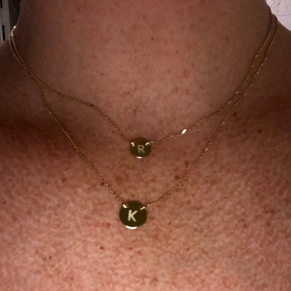 14K Gold Custom Initial Layering Medallion Necklace, Personalized ...