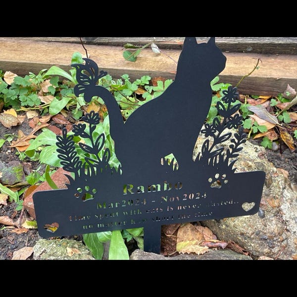 Custom Pet Metal Garden Decor, Personalised Cat With Stakes Garden Sign ...