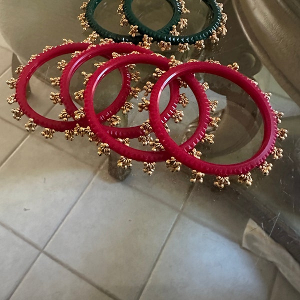 Gold Ghunghroo Shaka Pola Chudla Bangles Size 2.6 Choodla Bangles Red ...