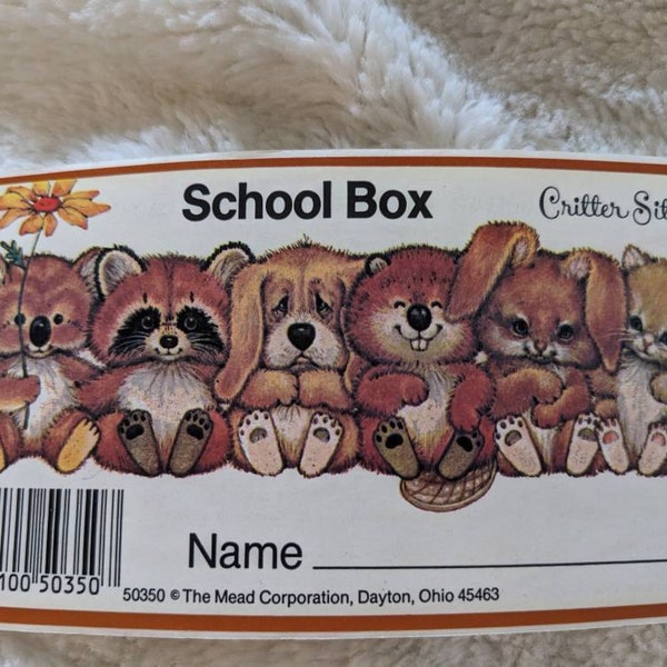 Vintage Critter Sitters School Box Name Label Sticker, Mead Corporation ...