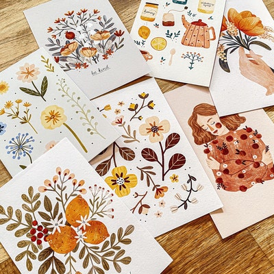 Postcards Set of 3 Mini Art Print Set, Card Bundle, Cute Cards, Art ...