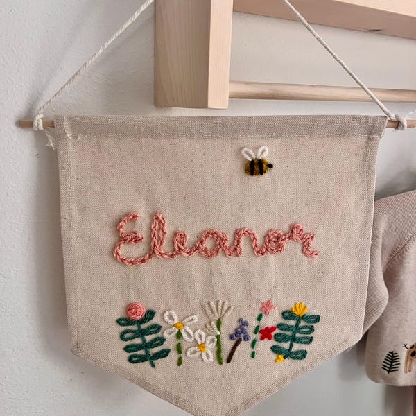 Personalised Custom Name Hand Embroidered Nursery Decor Wall Hanging ...