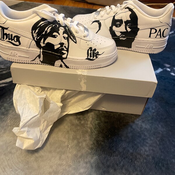 Hand Painted 2pac Shakur Rapper Trapstar Thug Life Custom Sneakers ...