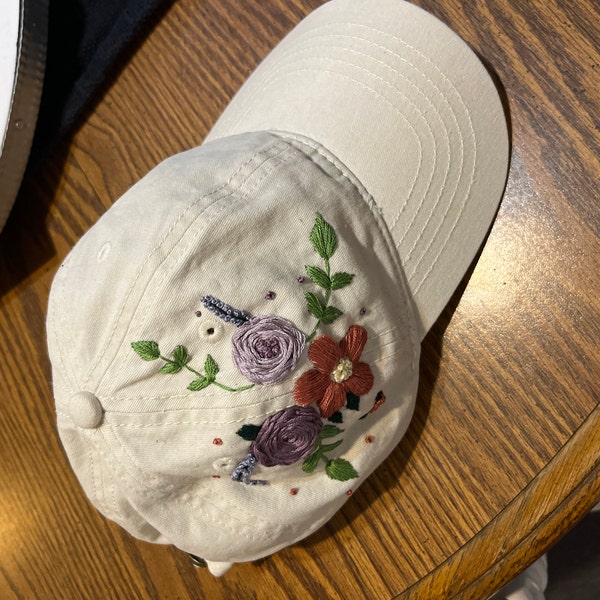 Washed Coton Baseball Cap,floral Hand Embroidered Baseball Cap, Large ...