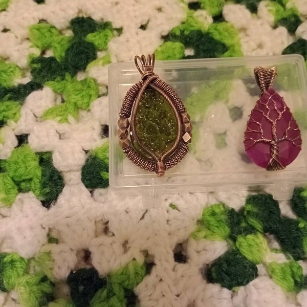 Tree of Life Kashmir Red Ruby Gemstone Pendant Copper Wire Wrapped ...
