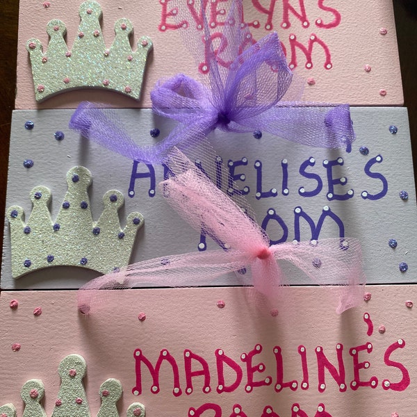 Princess Crown Name Sign, Hand Personalized, Glittered White Crown ...