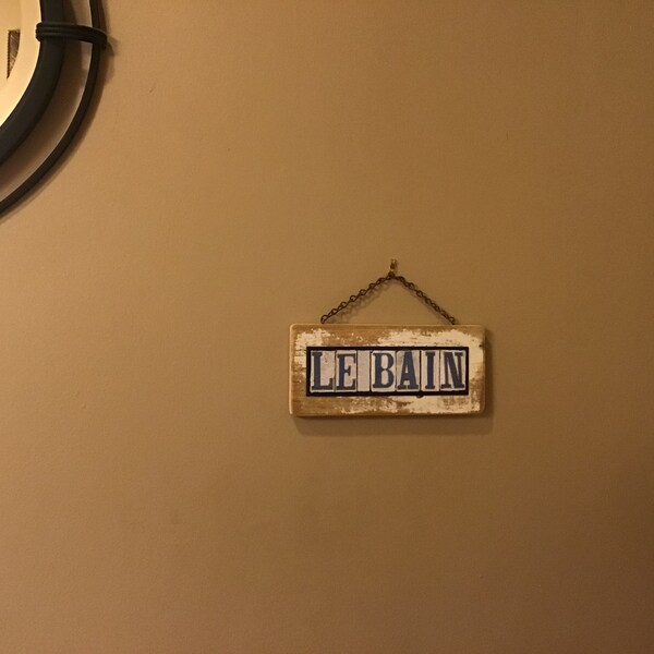 Bathroom Sign, French Le Bain, New Orleans, Street Tile Font, Salvage ...