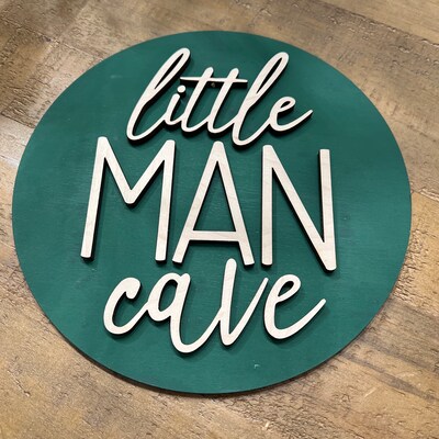 8 Little Man Cave Round 3D Wooden Sign Boys Room Decor Baby Shower Gift ...