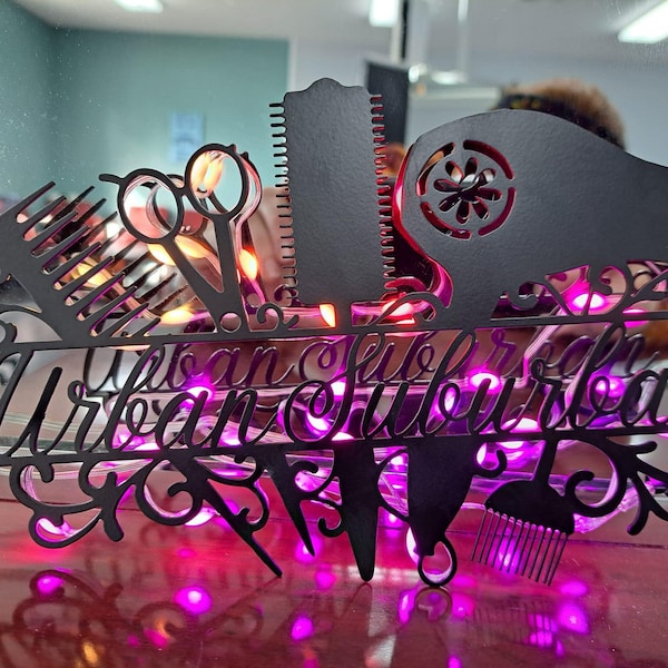 Custom Hair Salon Metal Wall Art LED Light - Personalized Hair Stylist ...