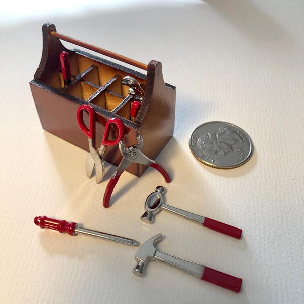 Dollhouse Miniature Tool Box and Tools,mini Tools Set of 8 for ...