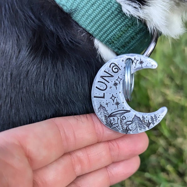 Moon Dog Tag, Moon Dog Tag With Stars, Dog Collar Tag, Hand Stamped ...