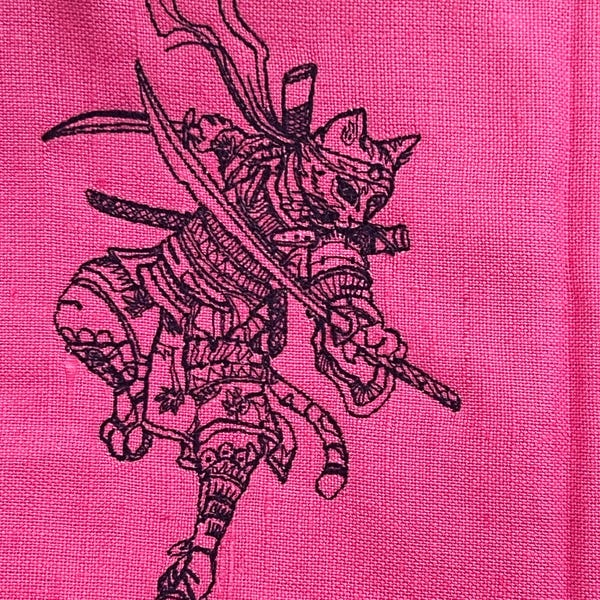 Cat Samurai Machine Embroidery Design: Black Outline (digital File) - Etsy