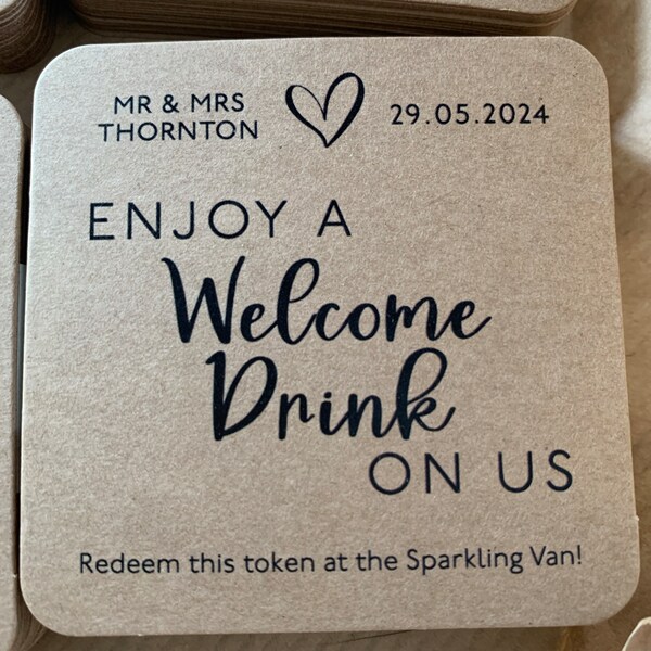 Personalised Drink Token for Wedding Guests, Round Recycled Bar Ticket ...