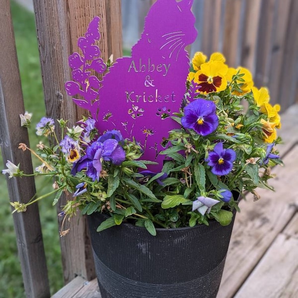 Personalized Metal Cat Grave Marker,cat Memorial Stake With Flowers ...