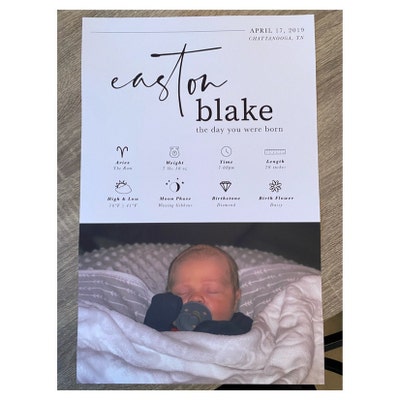 The Day You Were Born Poster Baby Photo Birth Stats Art Personalized ...