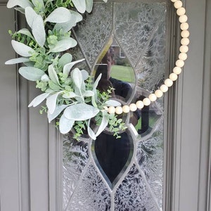 Double Wood Welcome Front Door Wreath/ Wood Bead Modern Wreath/beaded ...
