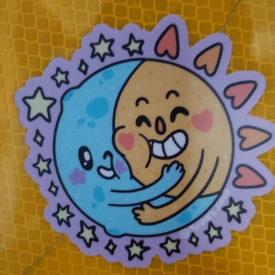 Sun and Moon Hugs, Cute Planets Vinyl Sticker, Sun and Moon Decal ...