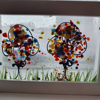 Fused Glass Box Framed Coed Enfys rainbow Trees Design - Etsy