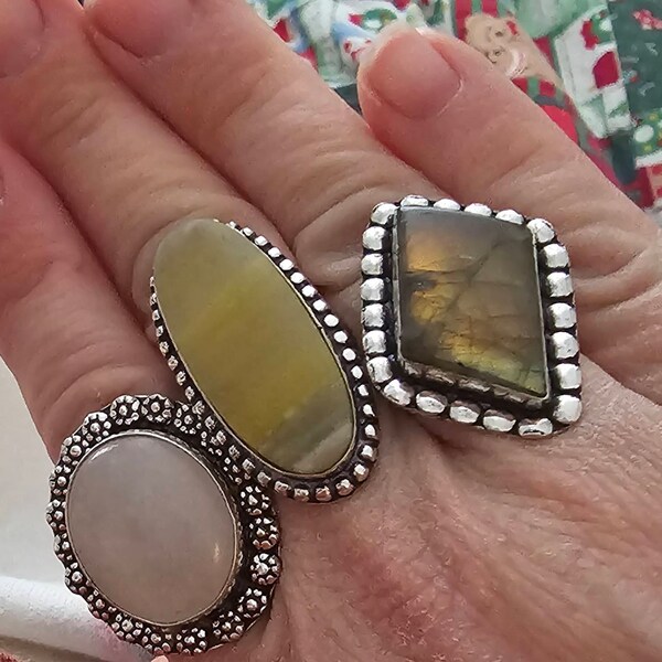 Sample of Natural Gemstone Ring, 925 Sterling Silver Plated Ring ...