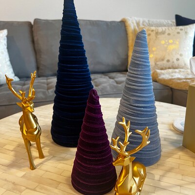 Velvet Trees Set of 4 Slate Blue, Home Decor, Mantel Decor, Glam Home ...