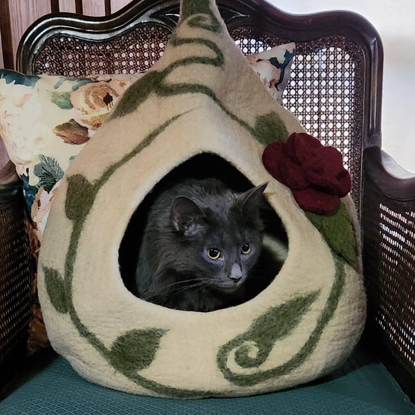 Wool Felt Top Knot Design Cat Bed House | Large Cat Cave - Etsy