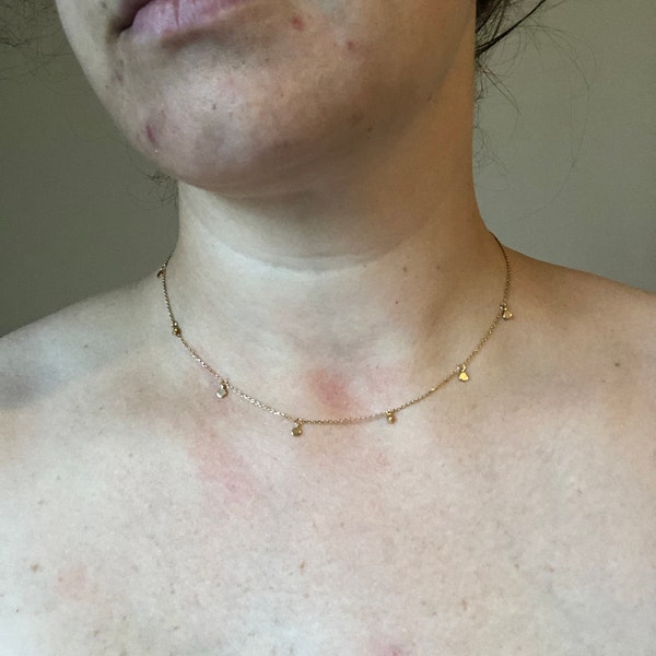 14k Solid Gold Dot Chain Necklace: Dainty Disc Layering Necklace - Etsy
