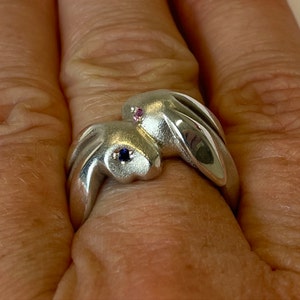 Bunny Love Ring, Sterling With Blue and Pink Sapphire Eyes - Etsy