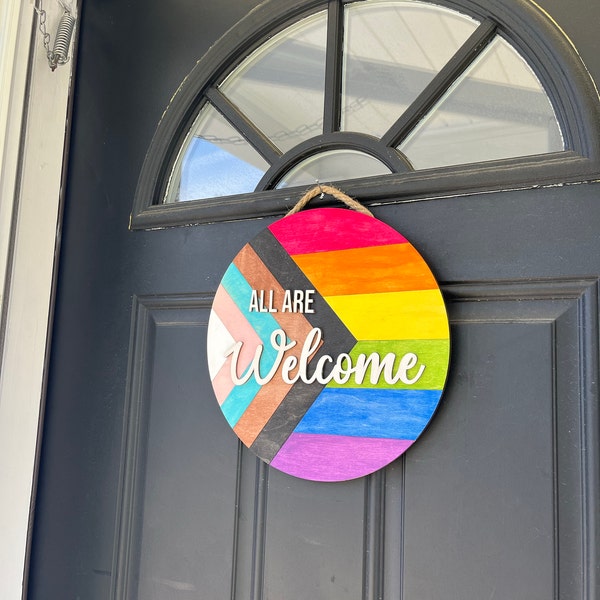 Pride Welcome Wooden Door Hanger LGBTQ All Wood Laser Cut Pride Sign ...
