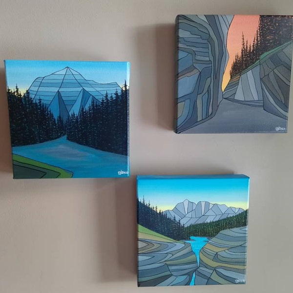 Peach Rise Over Rundle, Original Acrylic Painting, Mount Rundle, Banff ...