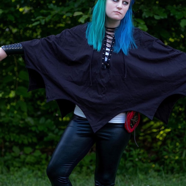 BAT CLOAK, Oversized Cotton Knit Bat Poncho, Black Gothic Cape, Vampire ...