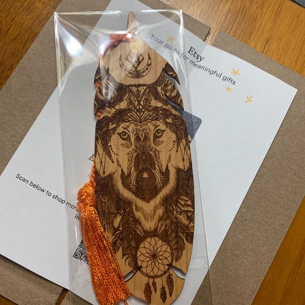 Howling Wolf Feather Bookmark, Wood Bookmark, Bookmark Exchange, Laser ...