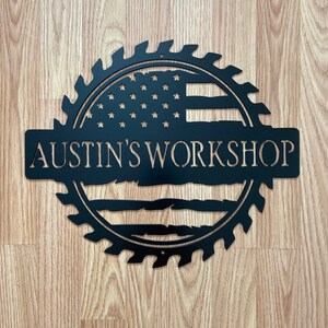 Custom American Flag Workshop Sign Metal Shop Sign Free - Etsy