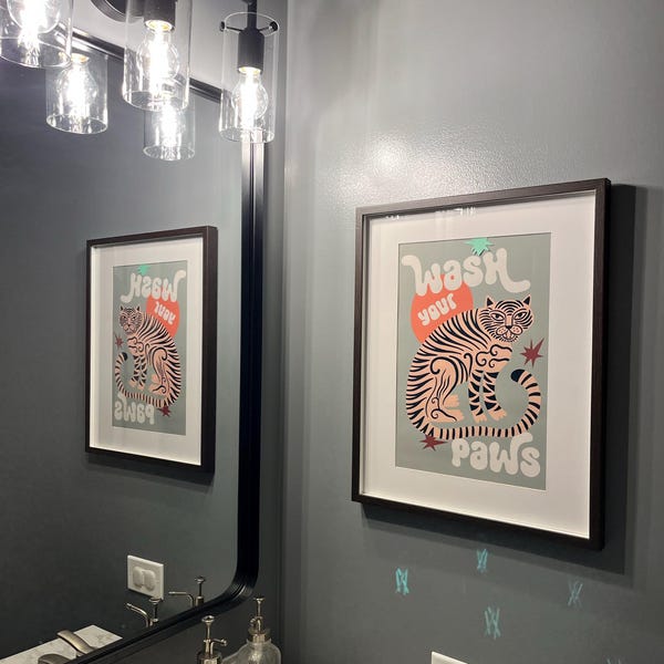 Tiger Wash Your Paws Bathroom Print, Fun Toilet Wall Art, Funny Poster ...