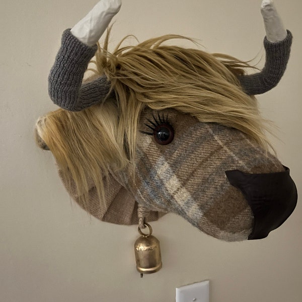 Sheep Head Faux Taxidermy Handmade Fabric Lamb Wall Mounted Ewe Head ...