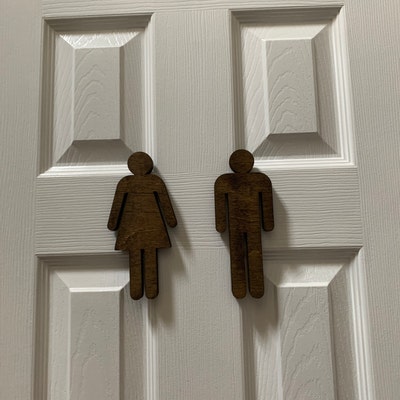 Set of 2 Bathroom Sign People Wood Cutouts 7 Color Options Laser Cut ...