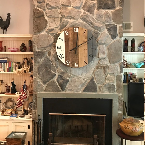 Wall Clock, Modern Rustic FARMHOUSE Decor, Round Clock, Grey Gray Brown ...