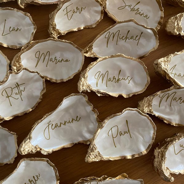 Flat Oyster Shell Place Cards Wedding Favor Wedding Placecard Name ...