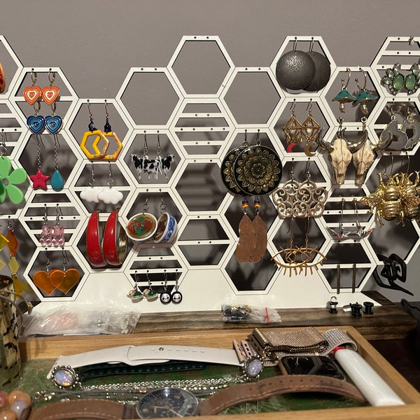 Large Earring Organizer | Honeycomb Jewelry Holder Display | Modern ...
