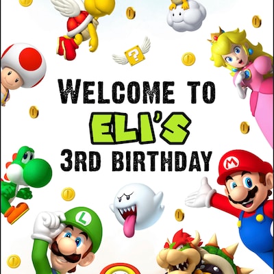Super Mario Birthday Welcome Sign Boy Mario Bros Birthday Party ...