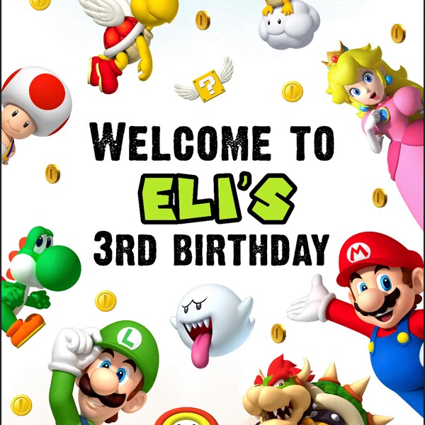 Super Mario Birthday Welcome Sign Boy Mario Bros Birthday Party ...